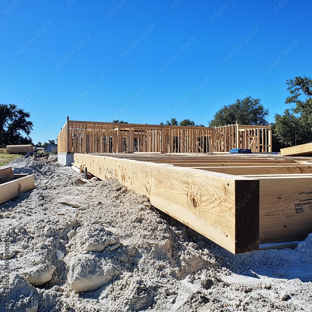 Wood frame house under construction with foundation in Humble, Texas ...