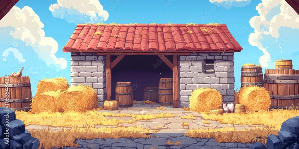 Farmyard Adventure, vibrant 2D platformer level featuring flat barnyard ...