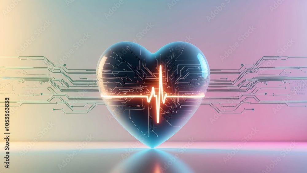 Glowing Heart with Digital Pulse and Data Visualization. Stock Photo ...
