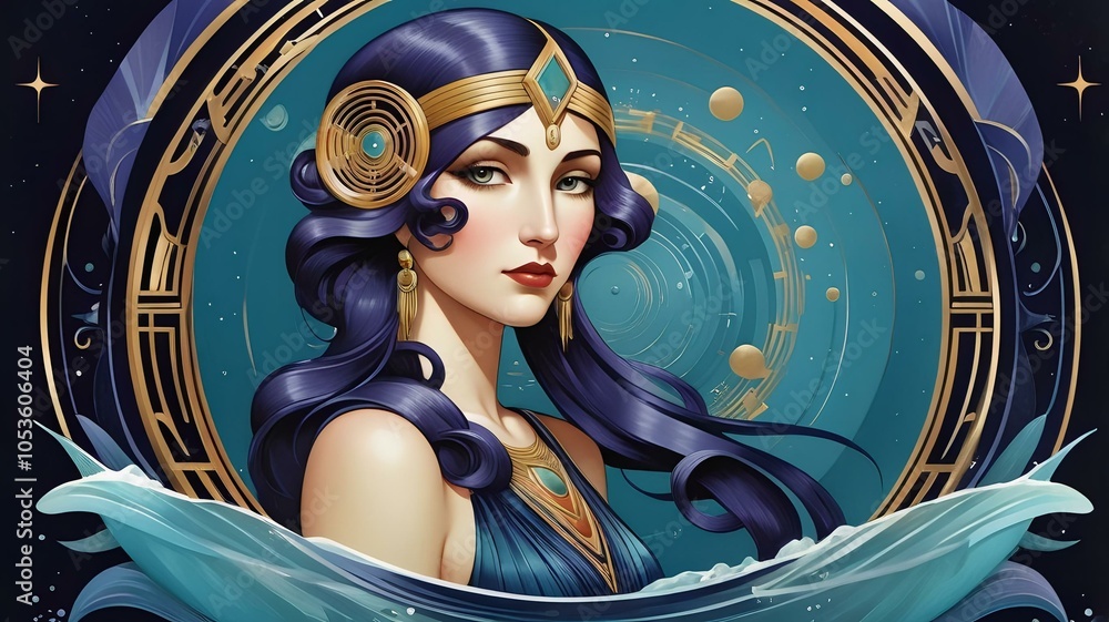 Aquarius Zodiac Astrology Symbol - Art Deco Water Bearer Illustration ...