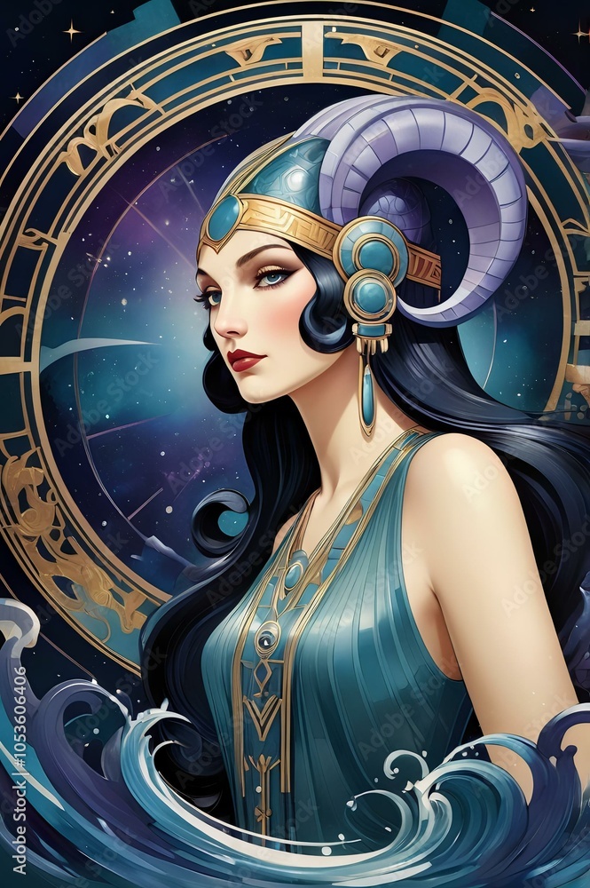 Aquarius Zodiac Astrology Symbol - Art Deco Water Bearer Illustration ...