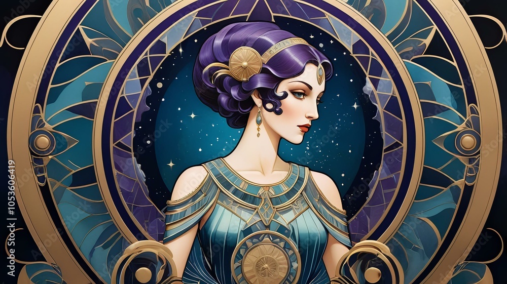 Aquarius Zodiac Astrology Symbol - Art Deco Water Bearer Illustration ...