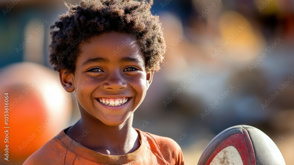 Teenaged South African boy with a rugby ball and a bright grin. Stock ...