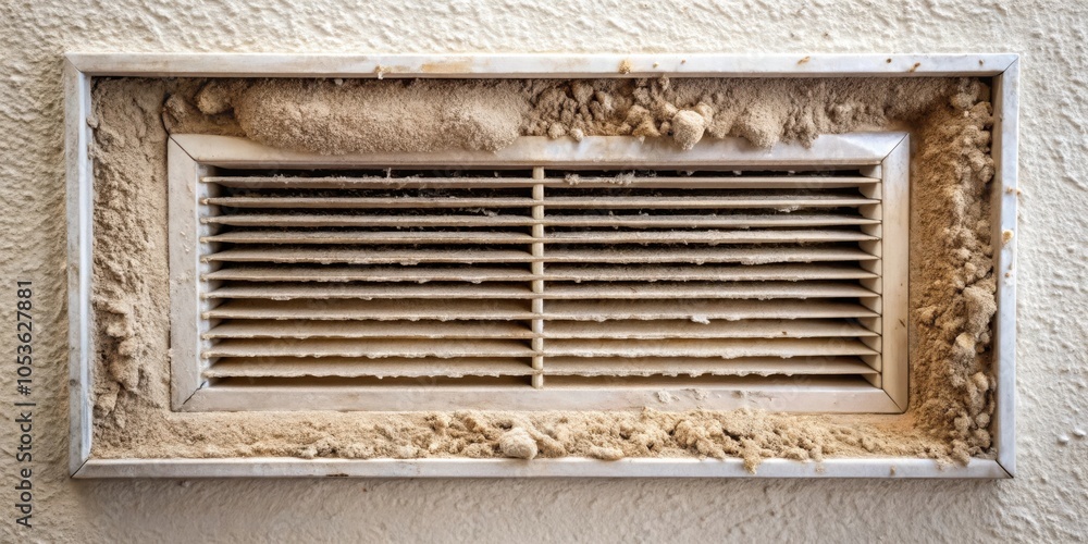 Dirty register wall vent with dust clogging the duct opening in ...