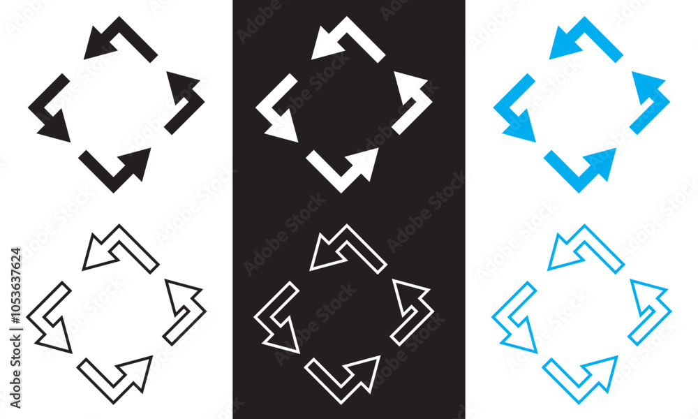 Square cyclic rotation arrow icon. Outline and Filled Vector Sign ...