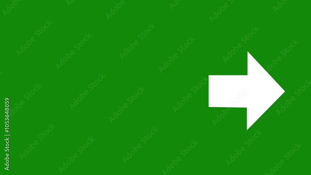white Arrow animated on right pointing. right arrow moving green screen ...