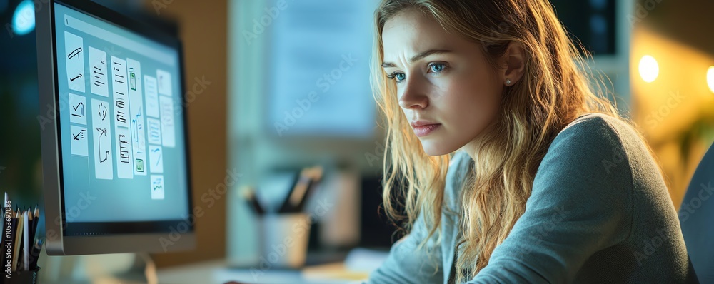 24 Female employee scrolling through unfinished tasks, showing burnout ...