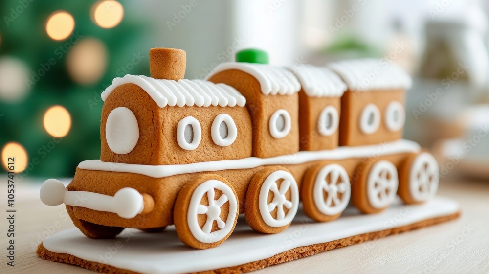 Festive gingerbread train complete with candy wheels and icing details ...