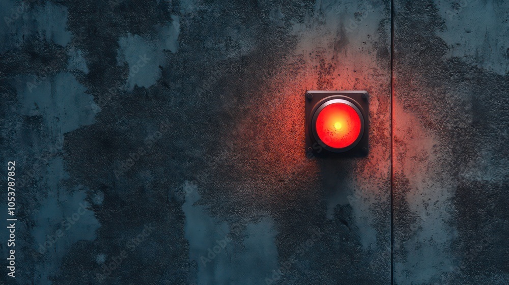 Red alarm button on a concrete wall, glowing red, emergency, warning ...