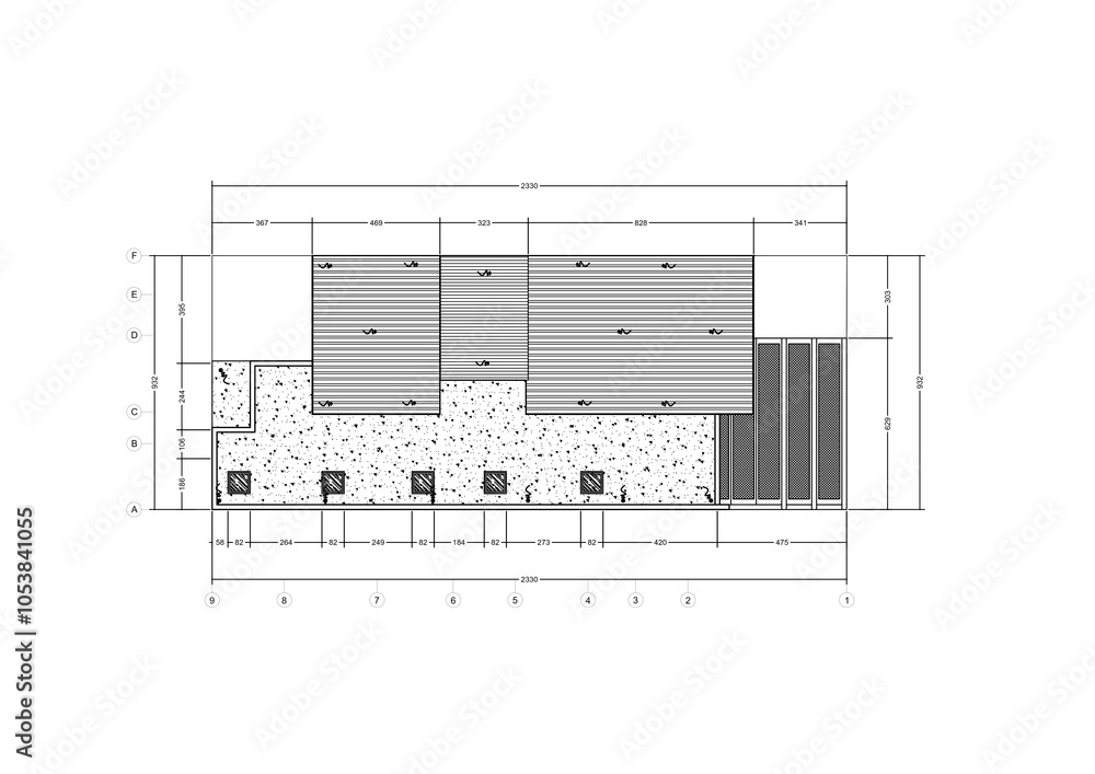 2D top view roof floor plan of a double-story house on a 9x23m plot ...