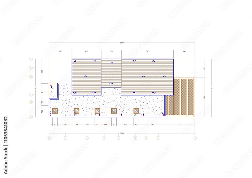 2D top view roof floor plan of a double-story house on a 9x23m plot ...