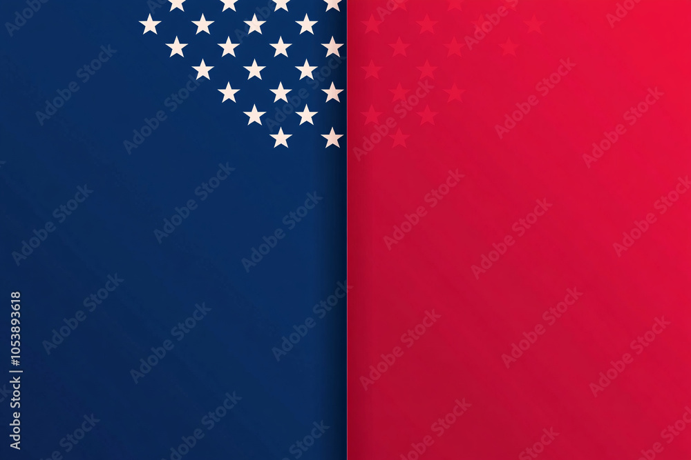 Minimalist American flag design split in blue and red with stars only ...