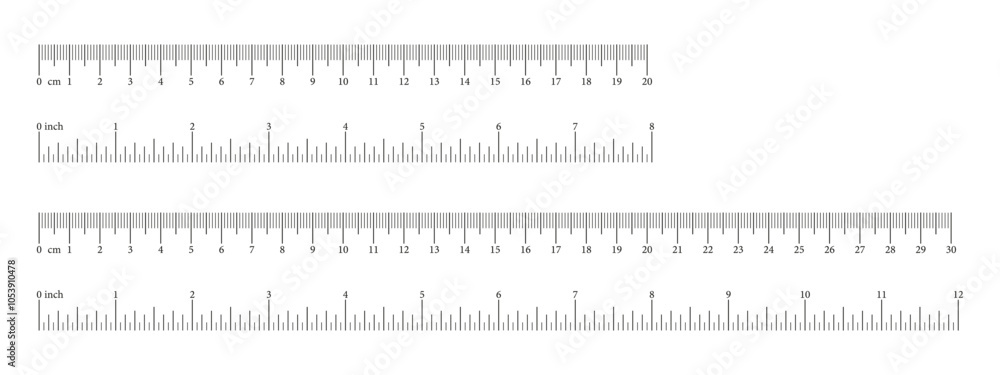 Inch, metric rulers. Measuring tool template. Scale for ruler in ...