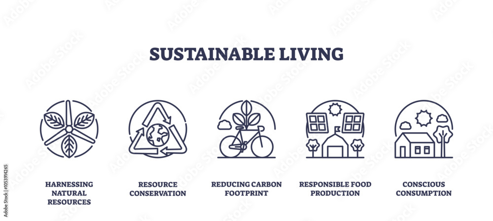 Sustainable living icons depict eco-friendly practices, transparent ...