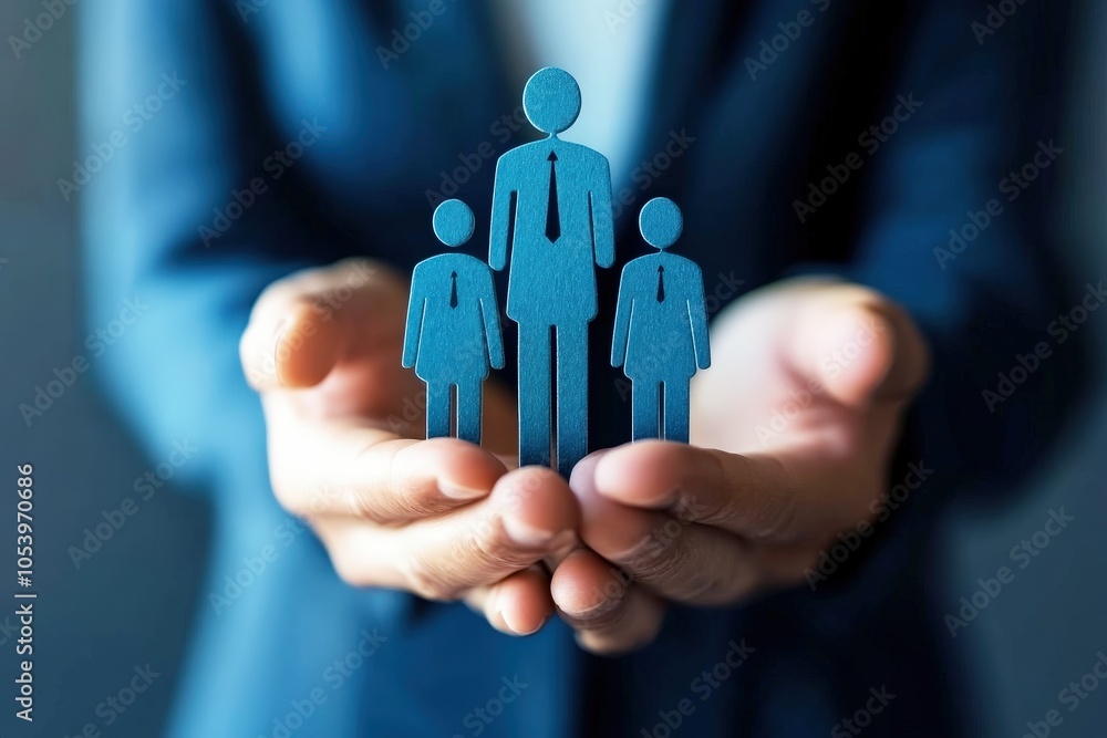 Protecting Our People: Hands gently cradle a symbolic trio of blue ...