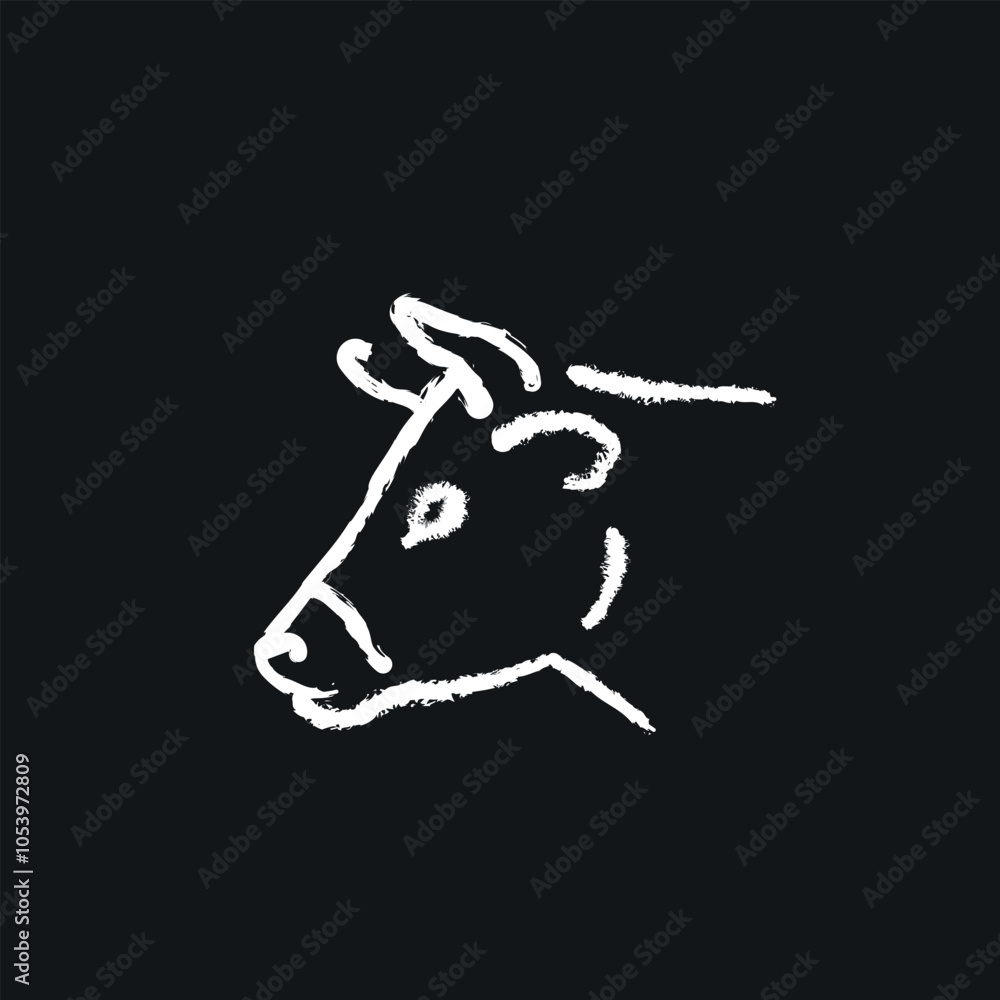 Cow side head chalk icon. Thin line customizable illustration. Contour ...