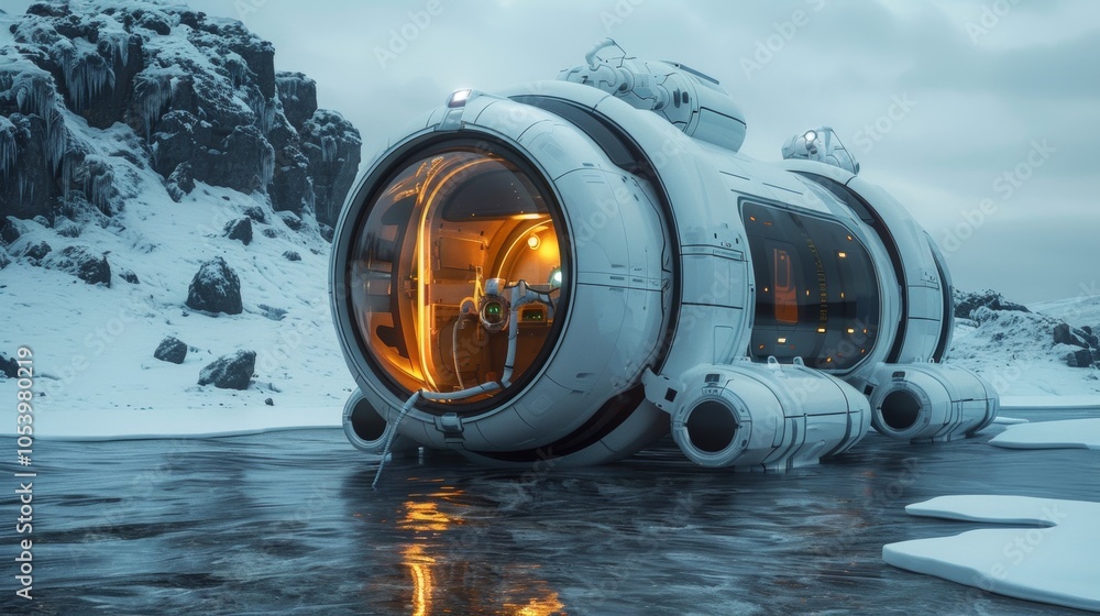 Futuristic Spaceship Landed on Icy Planet Sci Fi Spaceship Design ...