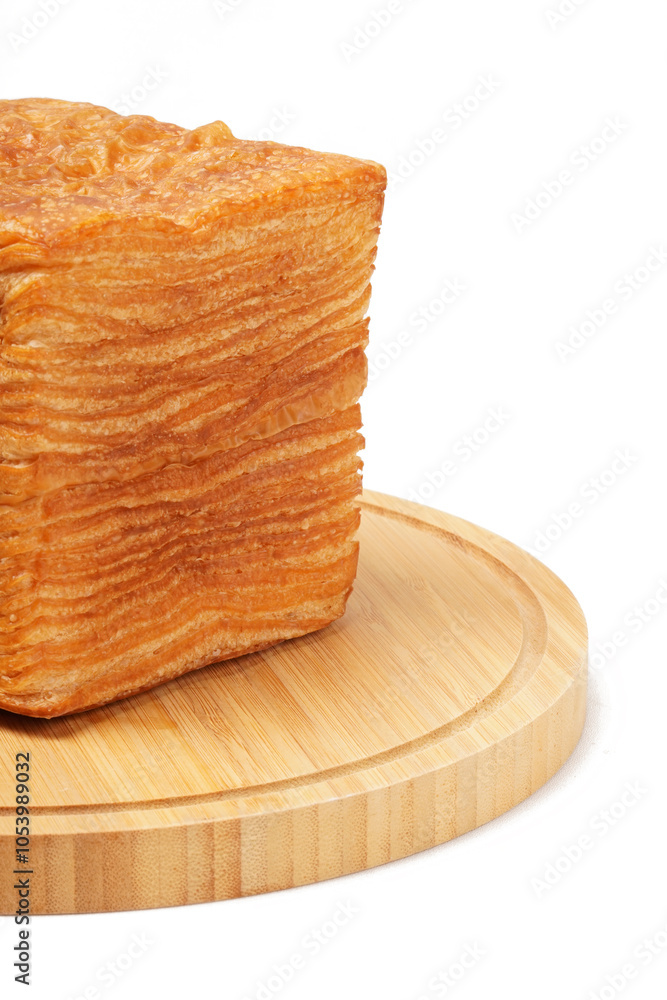 Korean tissue bread—a tall stack of ultra-thin, square bread layers ...