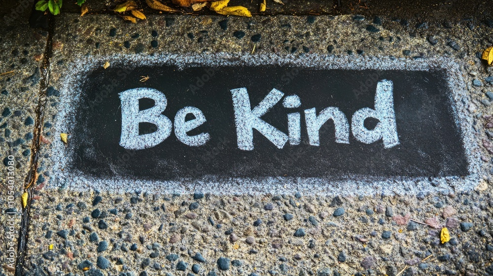 Chalk words "Be Kind" on a pavement, symbolizing shared kindness ...