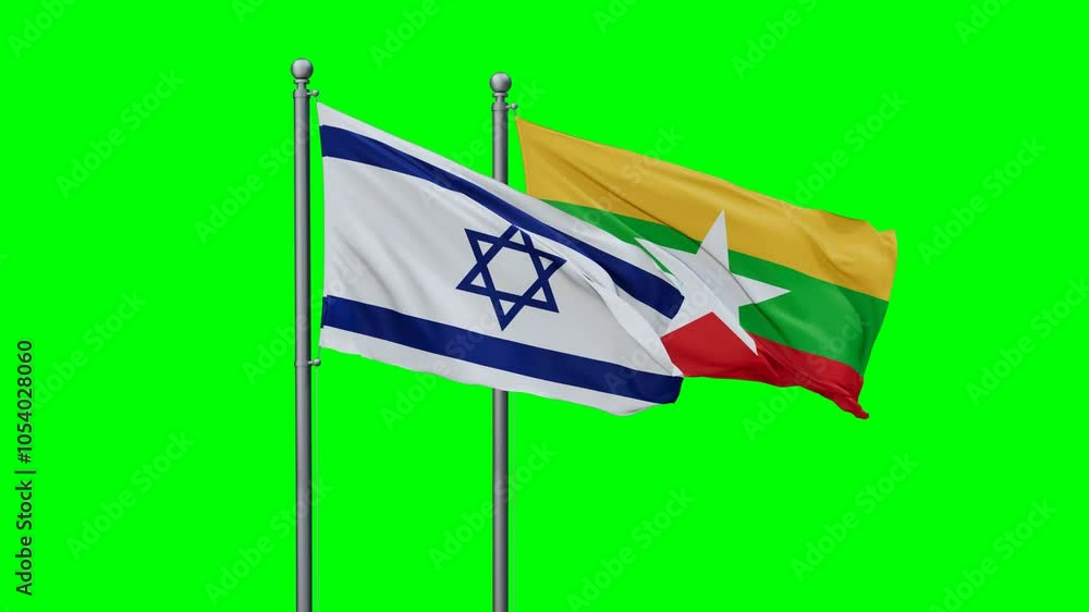 Myanmar aka Burma and Israel flags flying together, video concept of ...