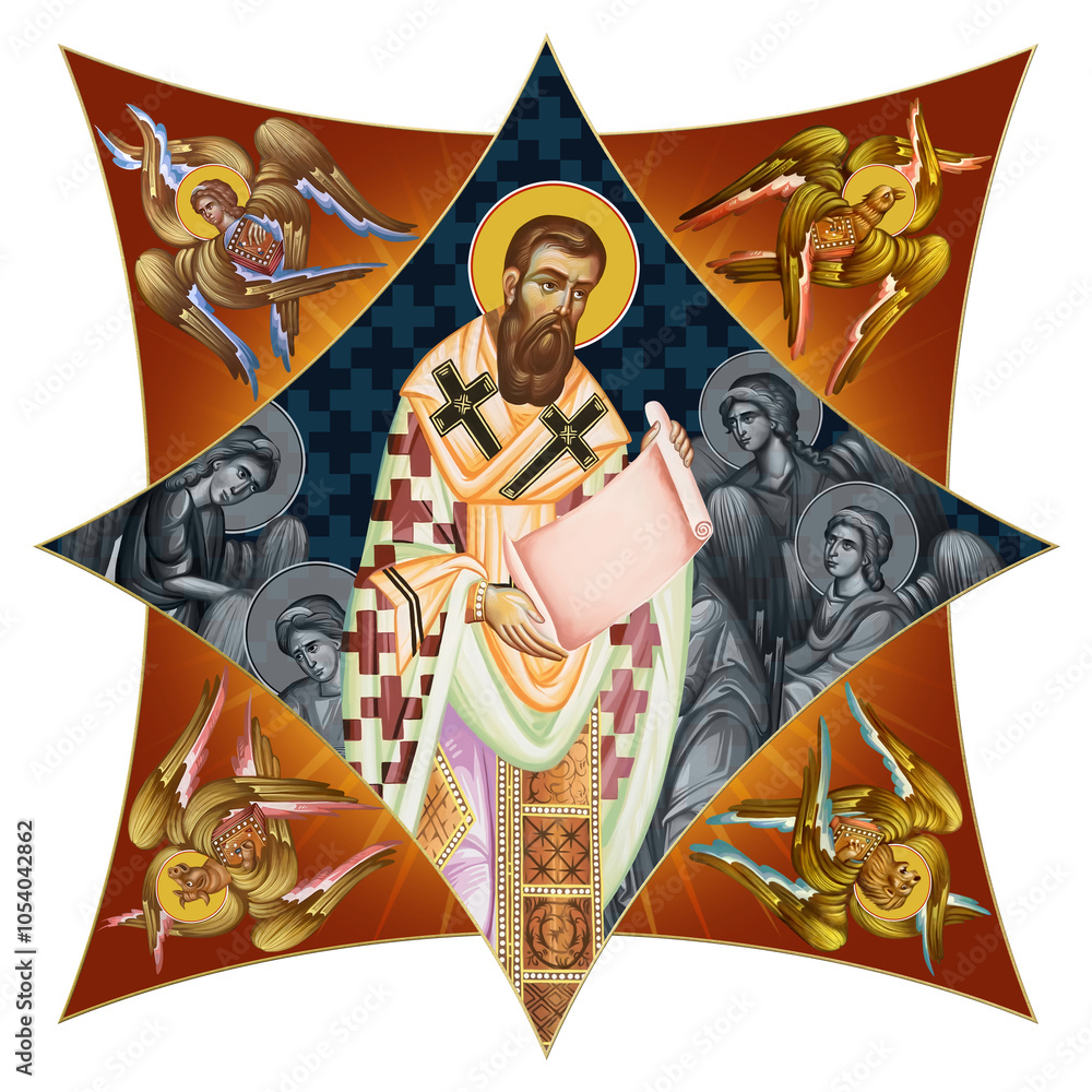 Saint Gregory Palamas on cross dome with 4 apostles, angels and ...
