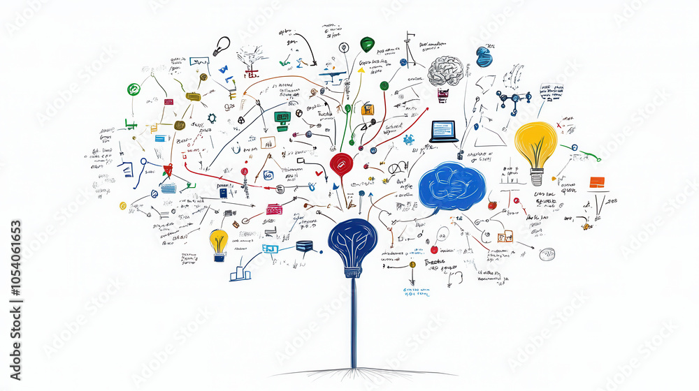creative mind map illustrating business plan with various ideas ...