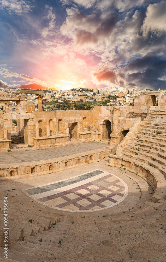 Amphitheater in Jerash (Gerasa of Antiquity), capital and largest city ...