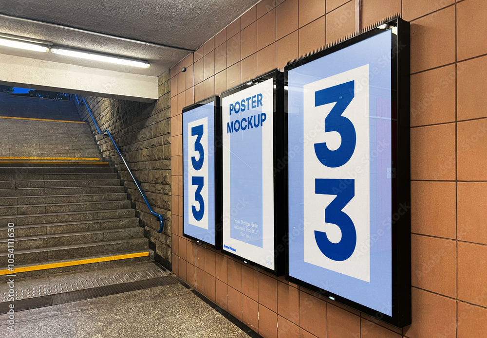 Three Metro Citylight Poster Mockups Stock Template | Adobe Stock