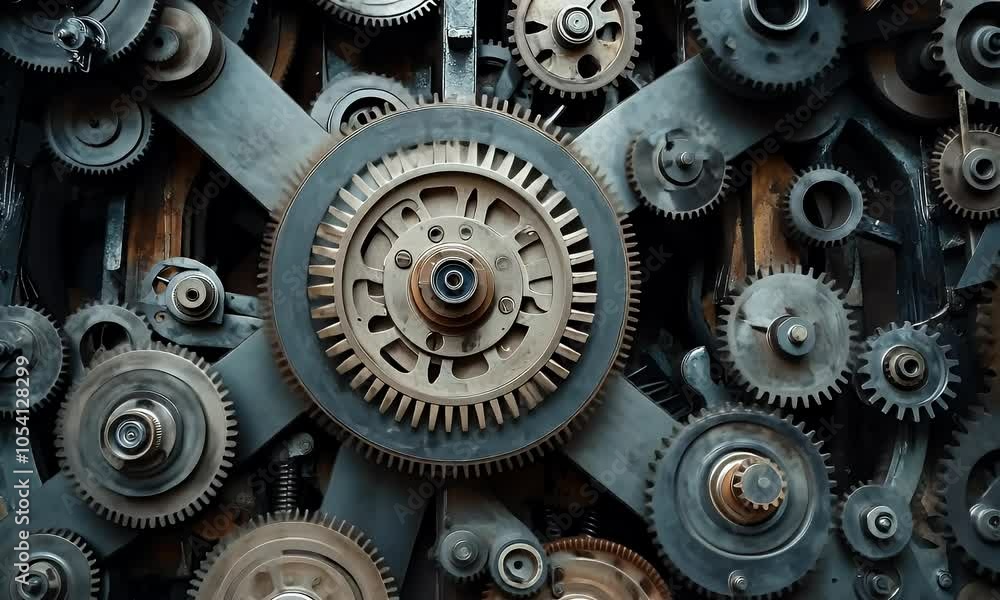 A complex arrangement of gears and cogs, showcasing mechanical design ...