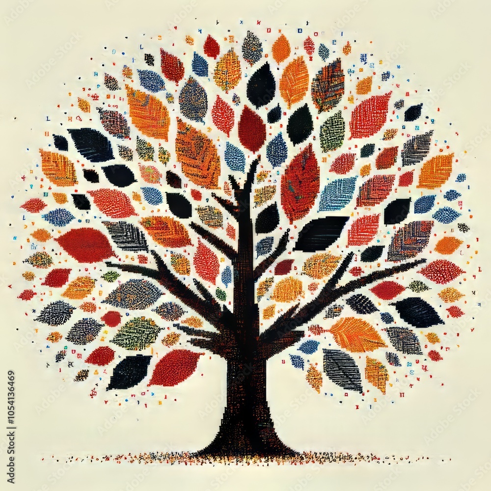 127 ASCII Tree with Collage Leaves Leaves from a digital collage Stock ...