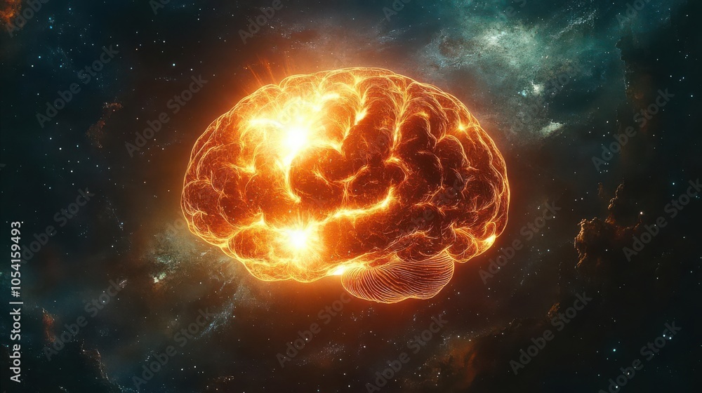 Craft a striking image of a Luminous Brain, featuring a glowing brain ...
