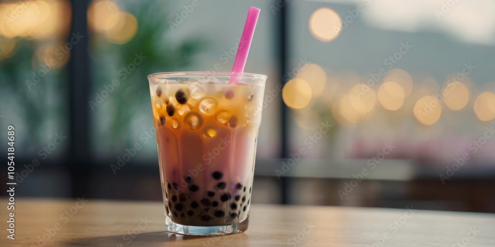 colorful boba tea drink with a straw in its claws, against a blurred ...
