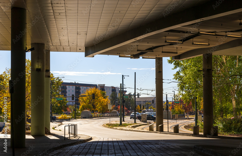 Denver Cityscape with the fall trees near Cherry Creek and the Denver ...