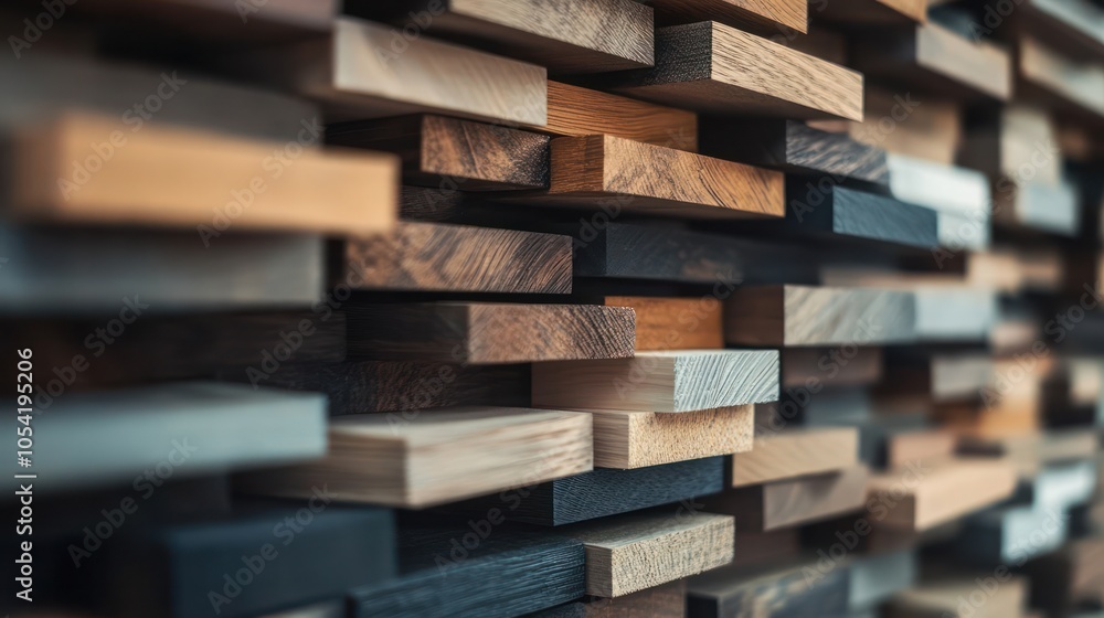 Stack of wood laminate and particleboard samples with various textures ...