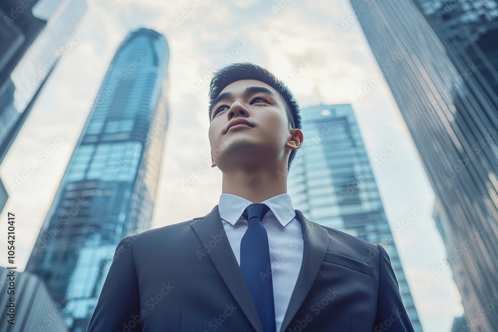 rich Chinese young man in full height in an expensive suit against the ...