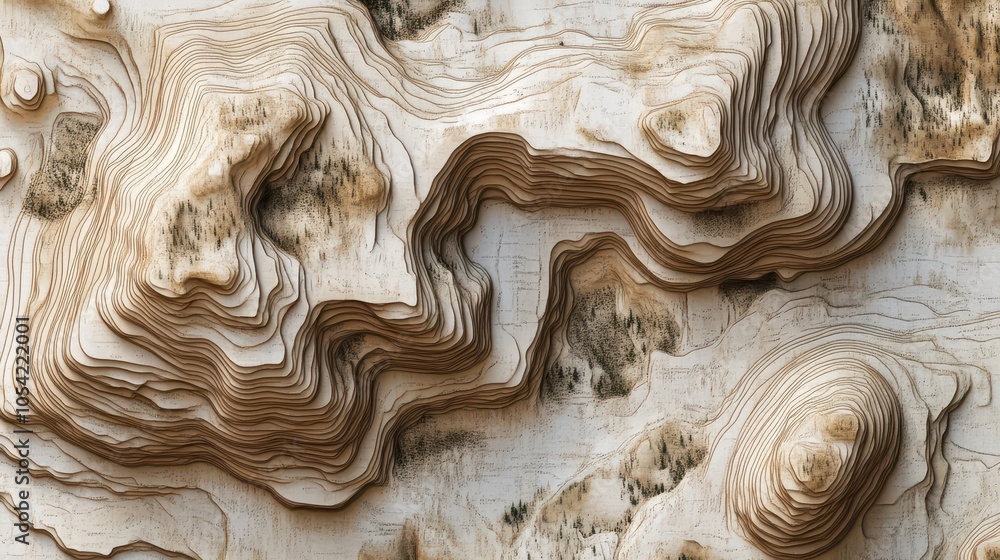 geographic relief map featuring intricate contour lines, trails, and ...