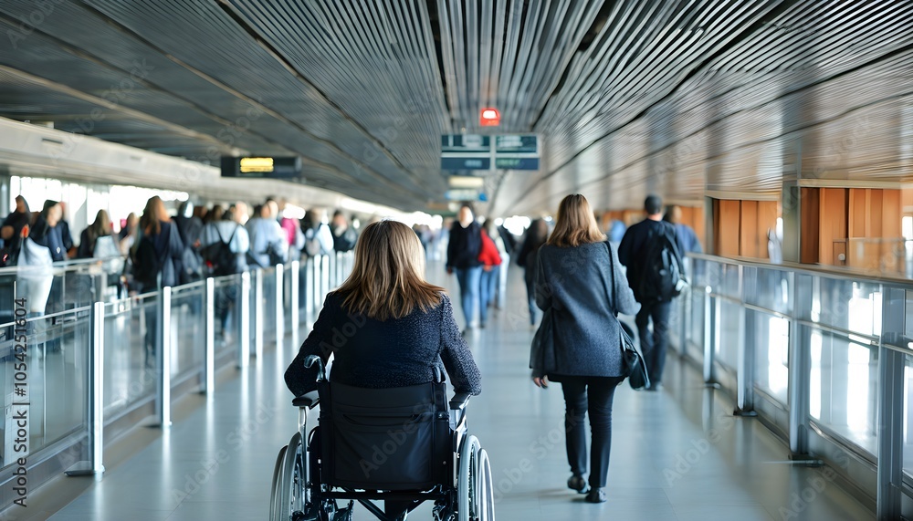 Navigating a Busy Airport Terminal: A Woman in a Wheelchair and ...