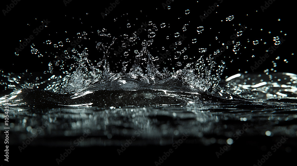 A high-speed shot of water splashing, with droplets suspended mid-air ...