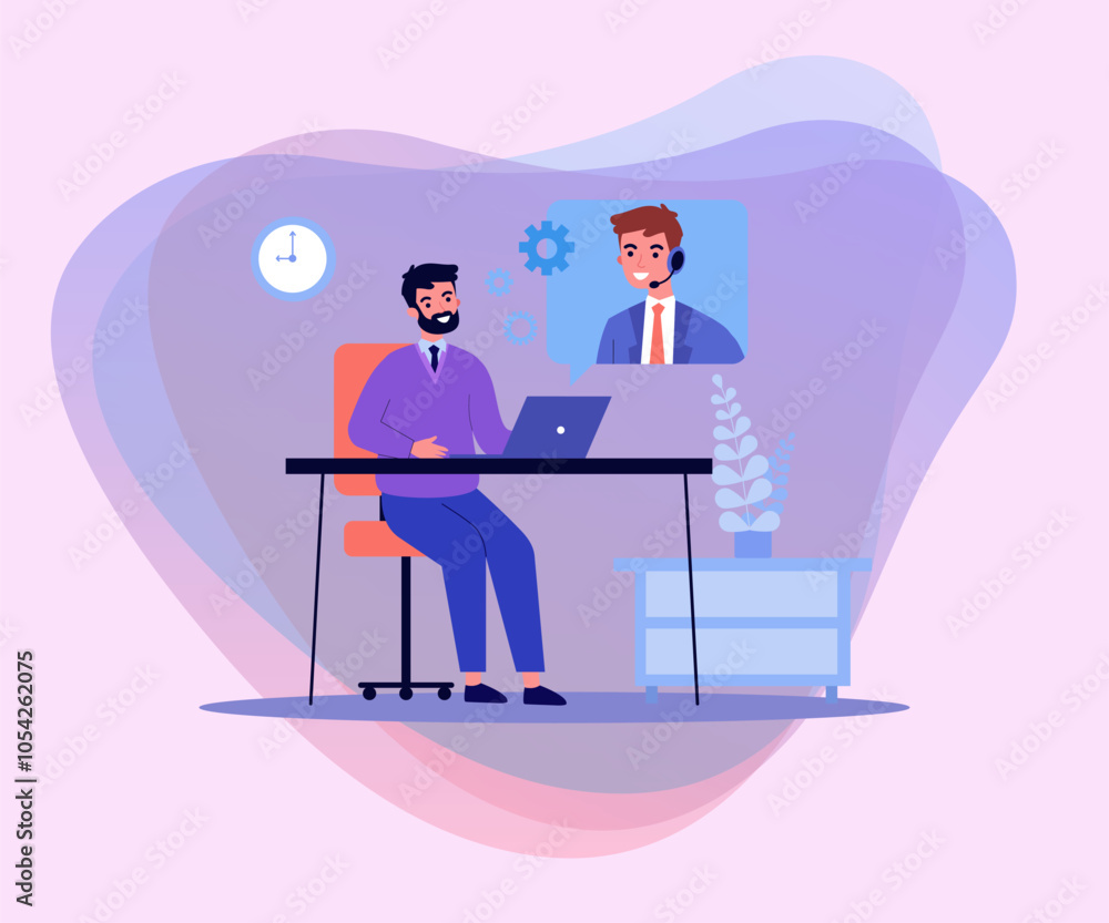 Man talking to web consultant vector illustration. Cartoon virtual ...