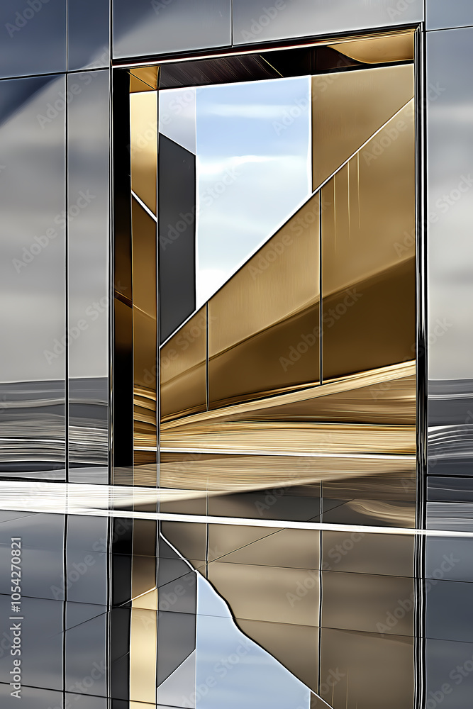 Golden panels with modern design cast deep shadows, expressing ...