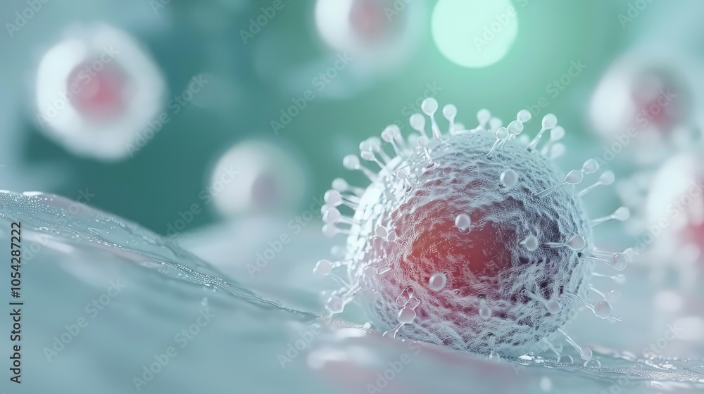 Microscopic exploration of cell death, emphasizing apoptotic features like nucleus shrinking and ...