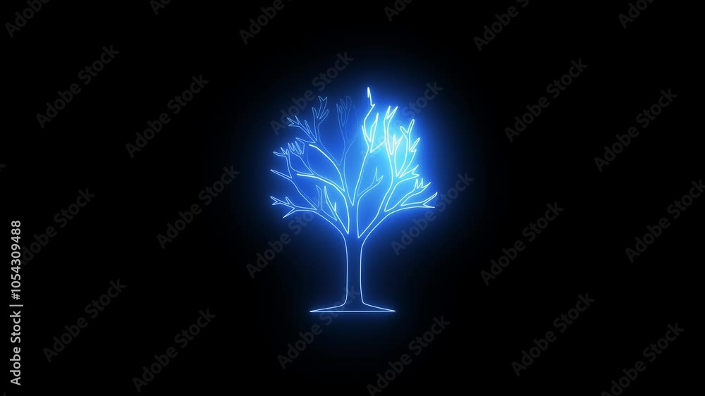 Neon Glowing Outline Tree Animation, Tree symbol, blue color tree icon ...