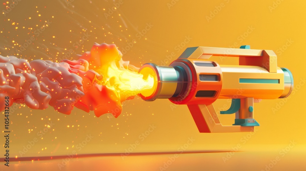 Rendering of a flame thrower in action flat design front view intense ...