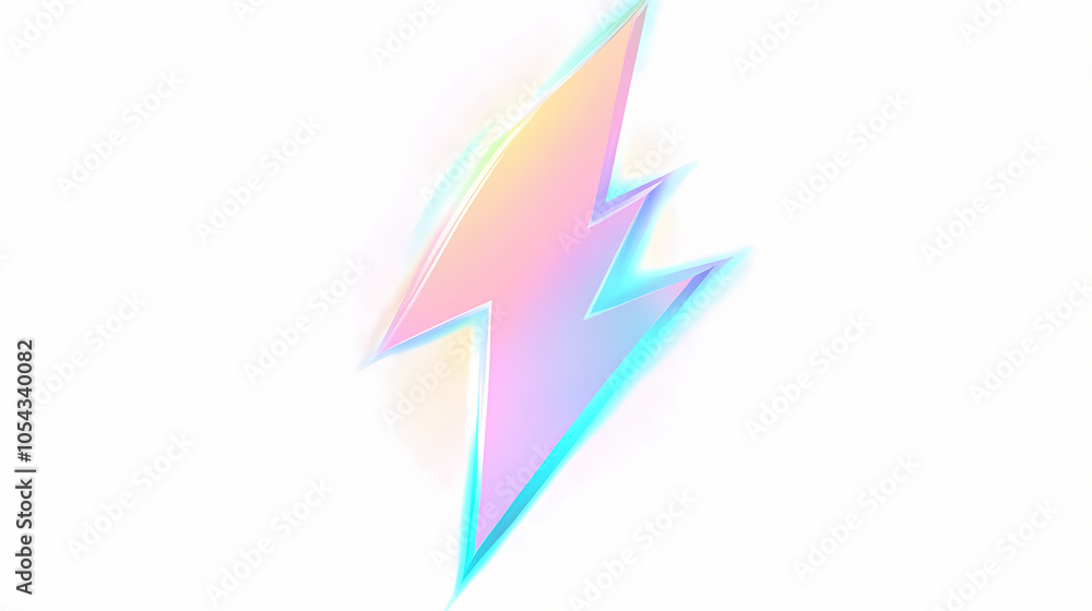 Iridescent lightning bolt icon with a neon glow effect in pastel colors ...