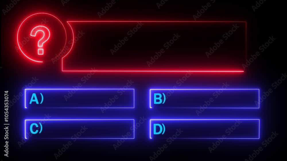 Quiz Neon Line Animation with option selection on black background ...