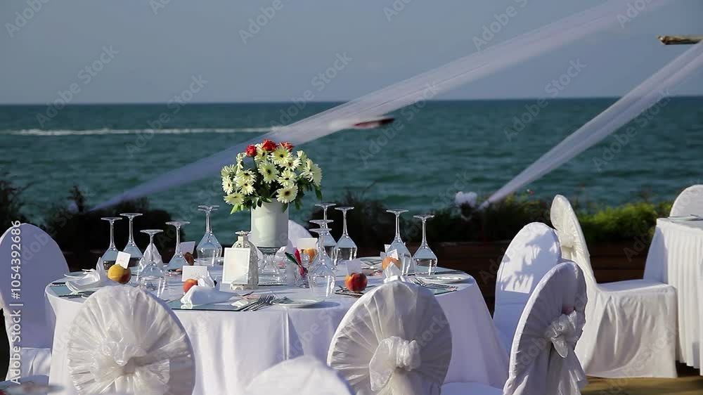 Outdoor Table Setting at Wedding Reception by the Sea. Luxury Wedding ...