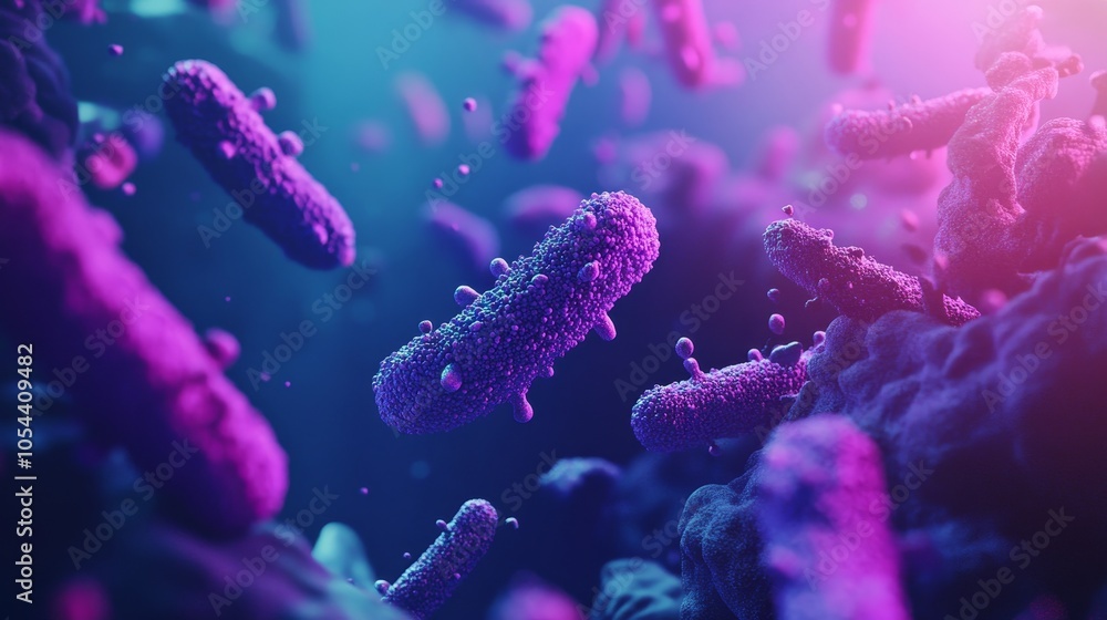 A brilliant array of purple bacteria is vividly lit, highlighting their ...
