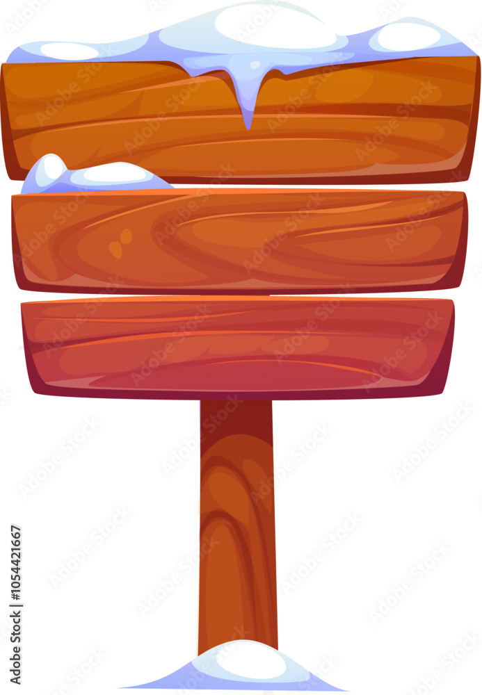 Christmas wooden winter sign board with snow. Isolated cartoon vector ...