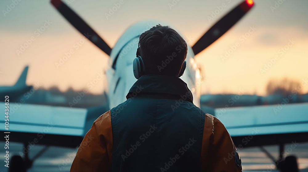 Pilot inspecting the aircraft before departure, ensuring safety and ...