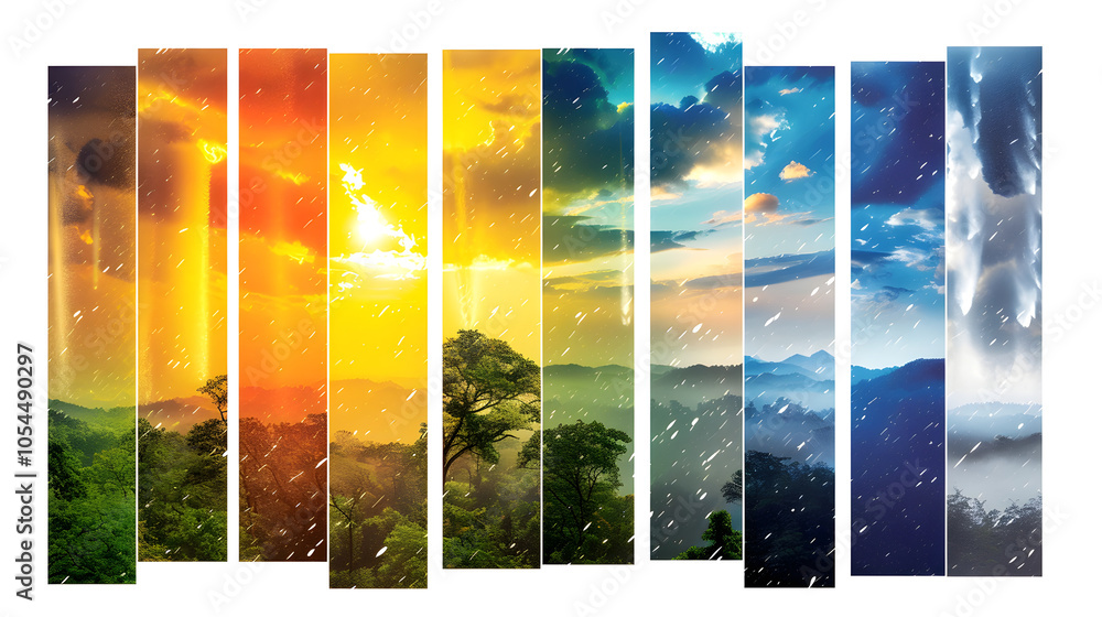 forecast concept. collage of photos with different weather conditions ...